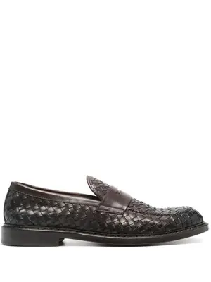 DOUCAL'S Interwoven Leather Loafers - Brown