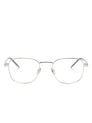 Saint Laurent Logo-engraved Rectangle-frame Glasses - Silver