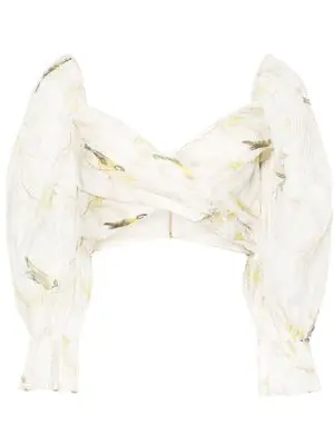 Zimmermann Acacia Birds-print Cropped Blouse - Neutrals