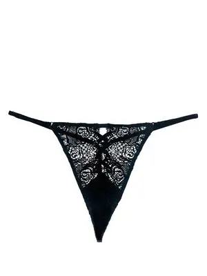 Fleur Du Mal Eyelet-embellished Lace-up V-string - Black