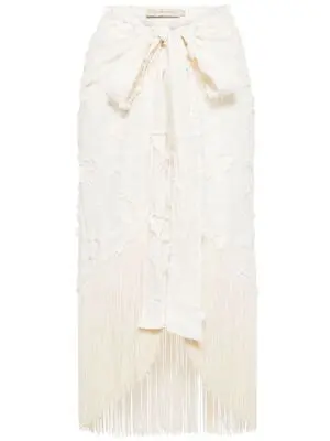 JBQ Vera Fringed Wrap Skirt - Neutrals
