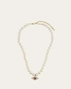 SYDNEY EVAN 14k Yellow Gold And Diamond Evil Eye Necklace - Pearl
