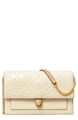 Tory Burch T Monogram Embossed Leather Wallet On A Chain