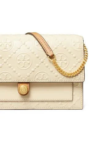 Tory Burch T Monogram Embossed Leather Wallet On A Chain