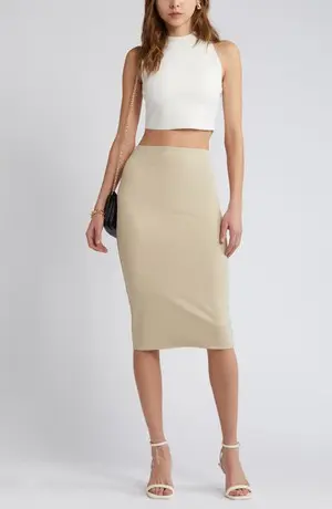 OPEN EDIT Smooth Edit Pencil Midi Skirt - Tan Oxford