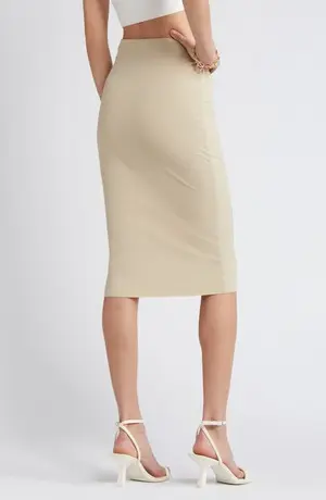 OPEN EDIT Smooth Edit Pencil Midi Skirt - Tan Oxford