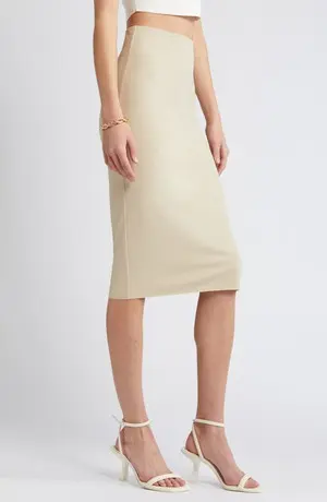 OPEN EDIT Smooth Edit Pencil Midi Skirt - Tan Oxford