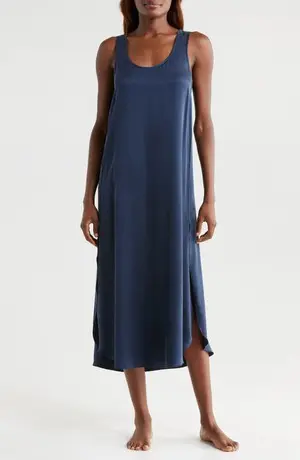 Lunya Tulip Bias Washable Silk Nightgown - Deep Blue