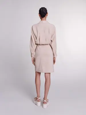 Maje Linen Midi Dress With Tie Belt