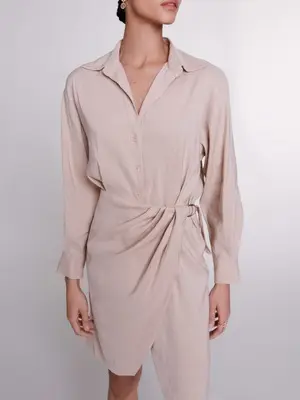 Maje Linen Midi Dress With Tie Belt