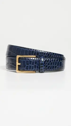 Anderson's Narrow Mock Croc Print Belt - Navy