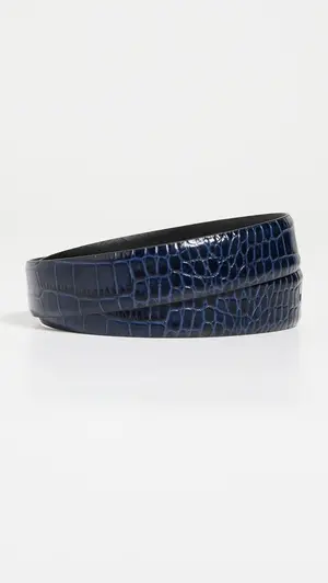 Anderson's Narrow Mock Croc Print Belt - Navy