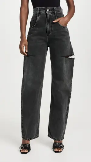 MAISON MARGIELA Denim Jeans With Slash Details - Black Washed