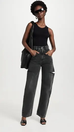 MAISON MARGIELA Denim Jeans With Slash Details - Black Washed