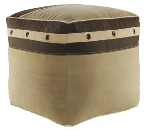 OX BAY TRADING CO. Ox Bay Bordered Flatweave Cotton Pouf Ottoman - One-color