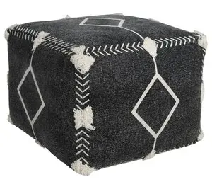 OX BAY TRADING CO. Ox Bay Diamond Hand-woven Cotton Pouf Ottoman - One-color