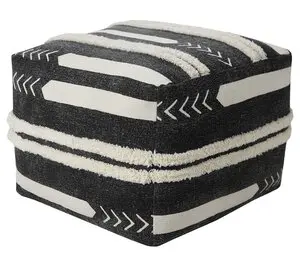 OX BAY TRADING CO. Ox Bay Geometric Striped Hand-woven Cotton Pouf Ottoman - One-color