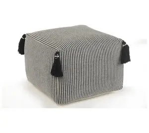 OX BAY TRADING CO. Ox Bay Striped Classic Hand-woven Cotton Pouf O Ttoman - One-color
