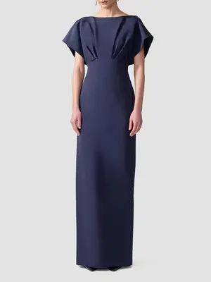 Carolina Herrera Silk Faille Fan Bodice Column Gown - Midnight