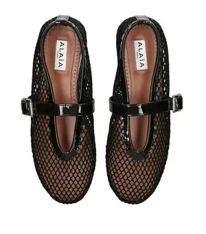 Alaïa Leather Mesh Ballet Flats - Black