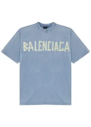 Balenciaga Tape Type Logo Cotton T-shirt Blue