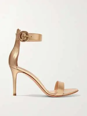 GIANVITO ROSSI Portofino 85 Metallic Leather Sandals - Gold