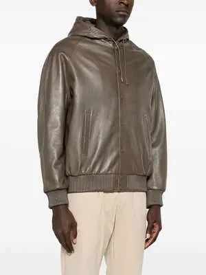 Emporio Armani Hooded Leather Bomber Jacket
