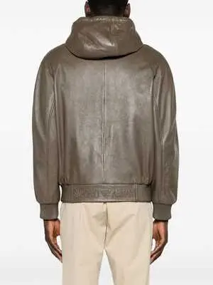 Emporio Armani Hooded Leather Bomber Jacket
