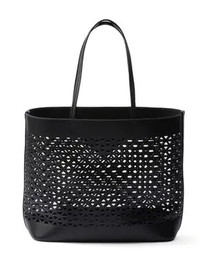 Prada Laser-cut Leather Tote Bag - Black