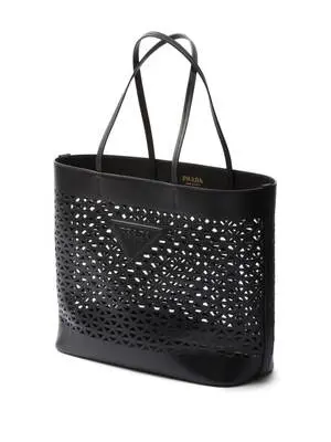Prada Laser-cut Leather Tote Bag - Black