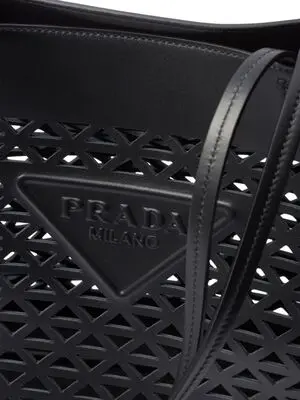 Prada Laser-cut Leather Tote Bag - Black