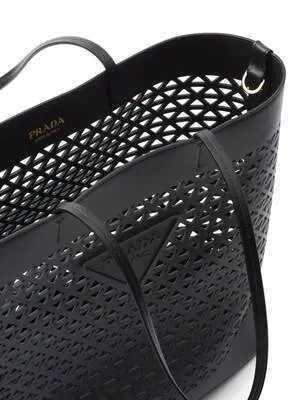 Prada Laser-cut Leather Tote Bag - Black