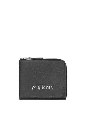 Marni Logo-stitch Zipped Leather Wallet - Black