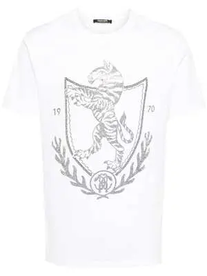Roberto Cavalli Rhinestone-logo Cotton T-shirt - White