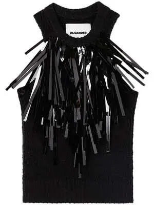 JIL SANDER Fringe-trim Knitted Top - Black