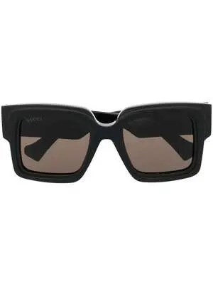 Gucci Logo-plaque Square-frame Sunglasses - Black