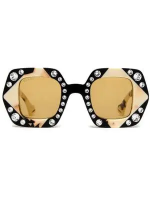 Gucci Crystal-embellished Square-frame Sunglasses - Black