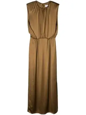 YVES SALOMON Pleat-detail Satin Dress - Brown