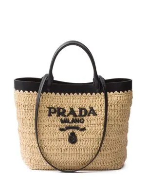 Prada Leather-trimmed Woven Tote Bag