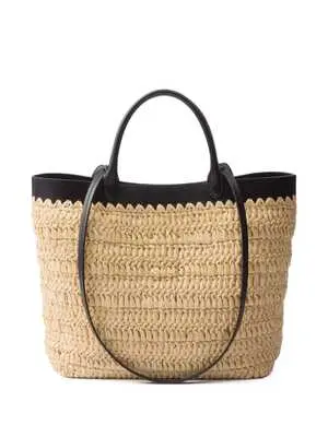 Prada Leather-trimmed Woven Tote Bag