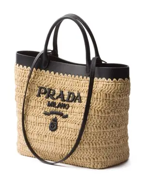 Prada Leather-trimmed Woven Tote Bag