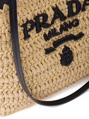 Prada Leather-trimmed Woven Tote Bag