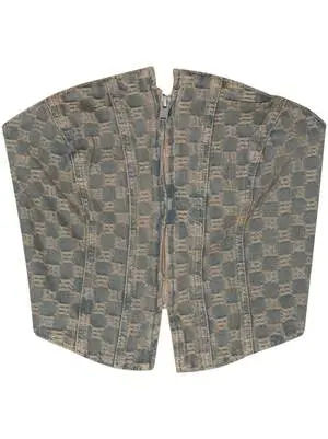 MISBHV Monogram-jacquard Denim Corset Top - Blue
