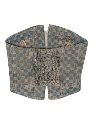 MISBHV Monogram-jacquard Denim Corset Top - Blue