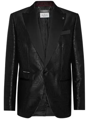 Philipp Plein Monogram-jacquard Single-breasted Blazer - Black