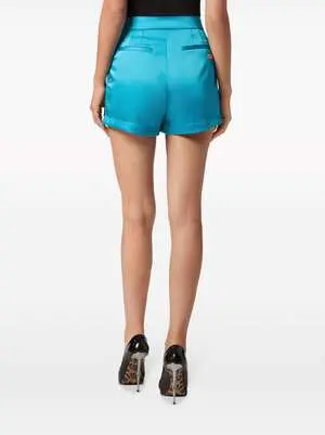 Philipp Plein Logo-plaque Satin Shorts - Blue