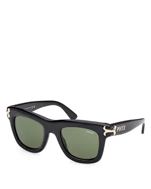 Emilio Pucci Square Sunglasses, 50mm - Black/green Solid