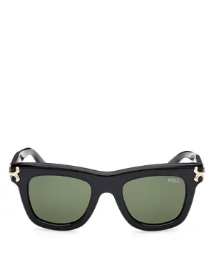 Emilio Pucci Square Sunglasses, 50mm - Black/green Solid
