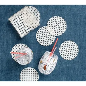 KIM SEYBERT Reed Coasters In And Caddy, Set Of 6 - White