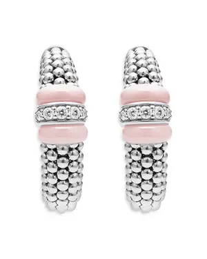 Lagos 18k Yellow Gold And Sterling Silver Pink Caviar Diamond Hoop Earrings - Pink/silver